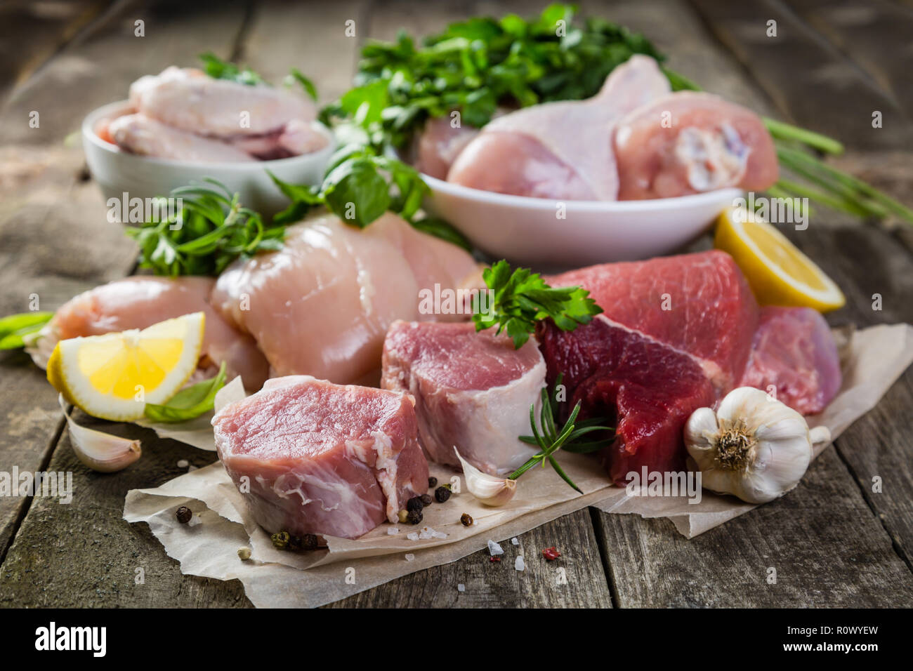 Selection of different meat cuts Stock Photo - Alamy