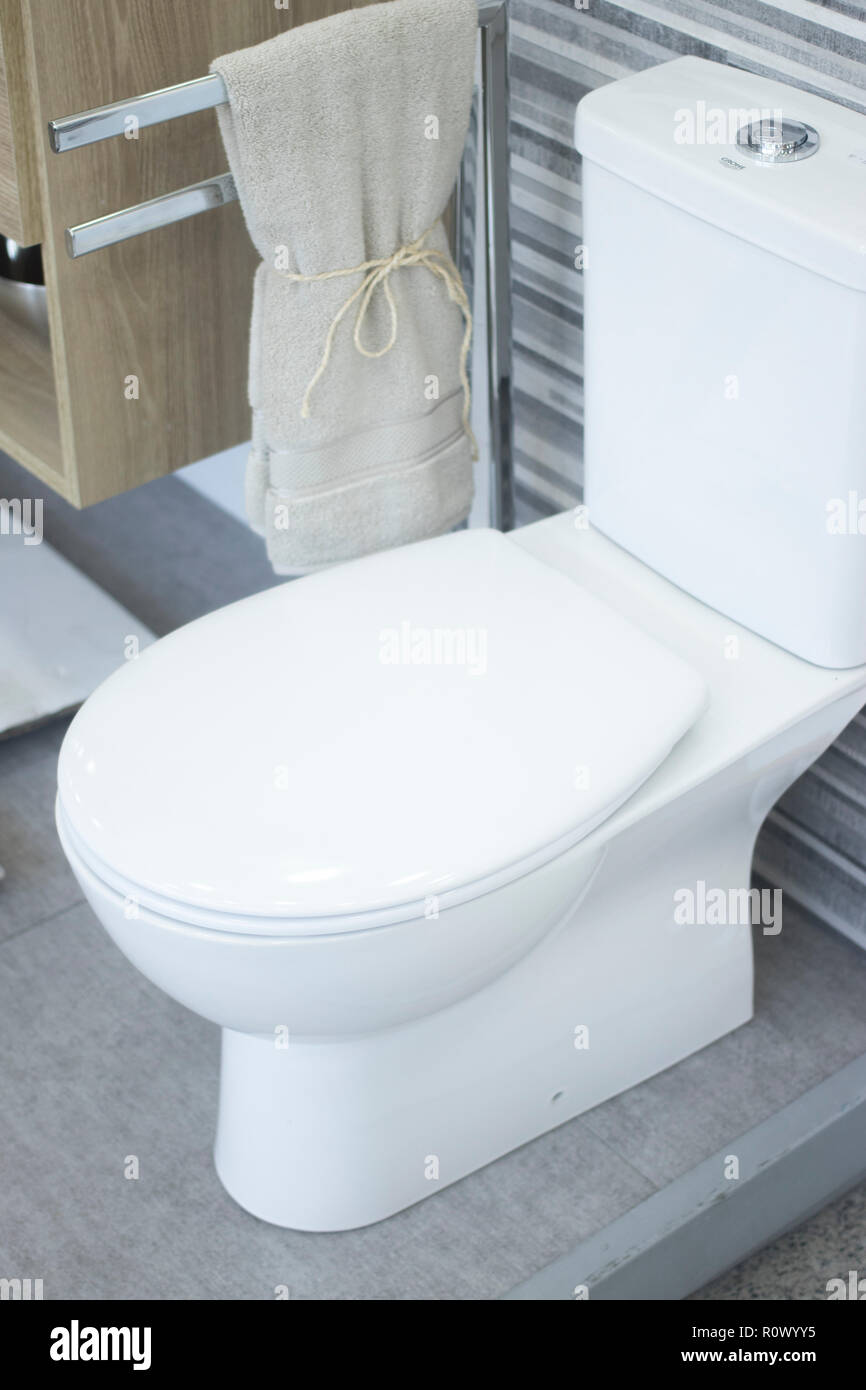 Bathroom showroom display of new design option for toilet home building ...