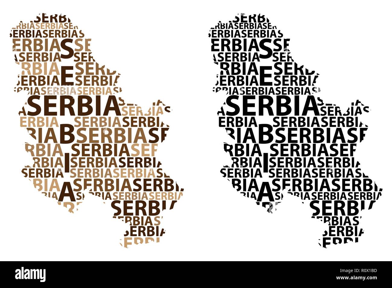 Sketch Serbia letter text map, Republic of Serbia - in the shape of the ...