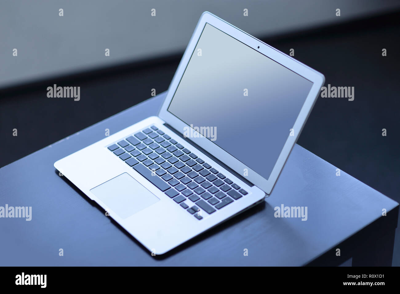 close up.open laptop with a black screen Stock Photo - Alamy