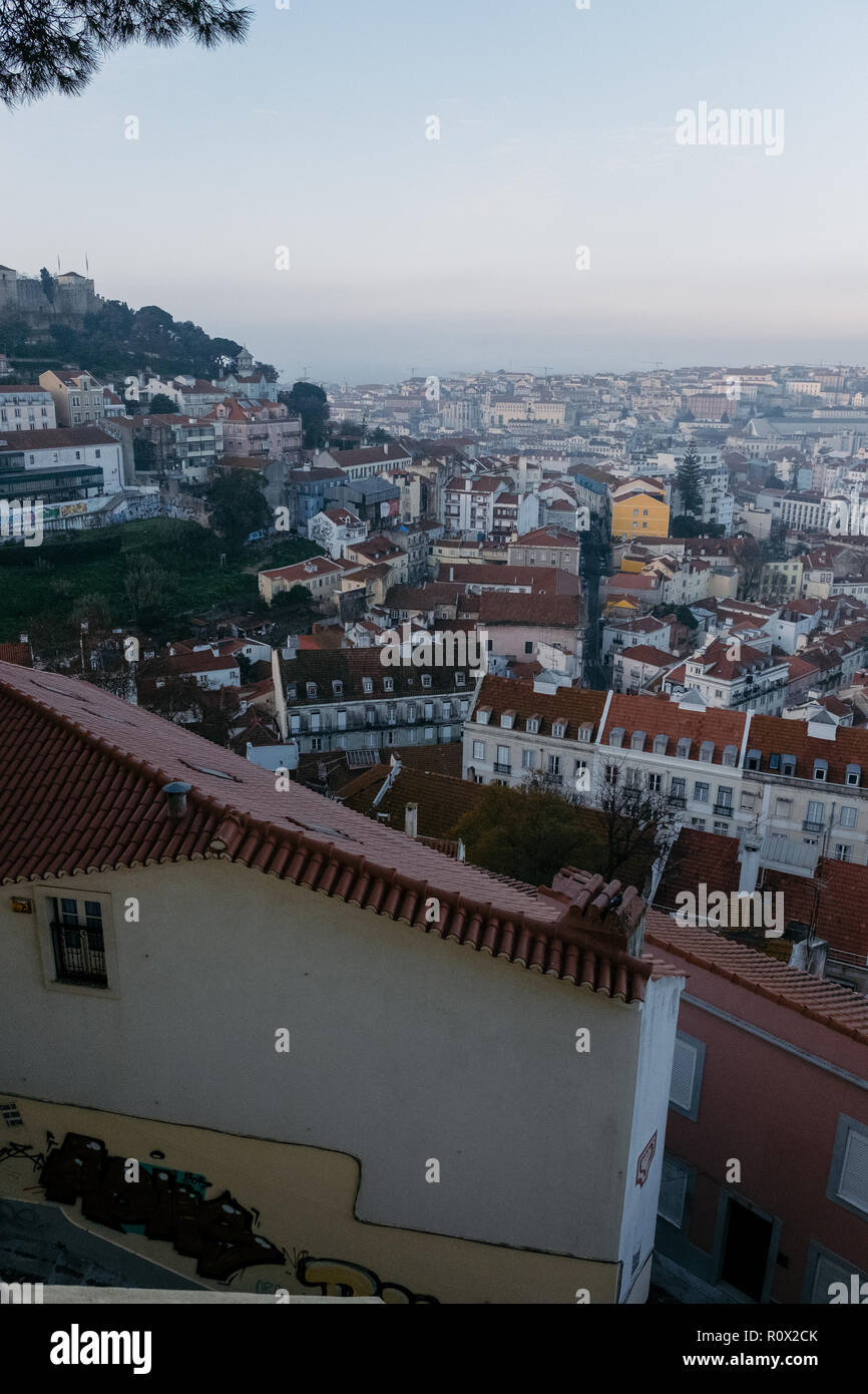Early morning view from viewpoint in Lisbon. Protugal Stock Photo - Alamy