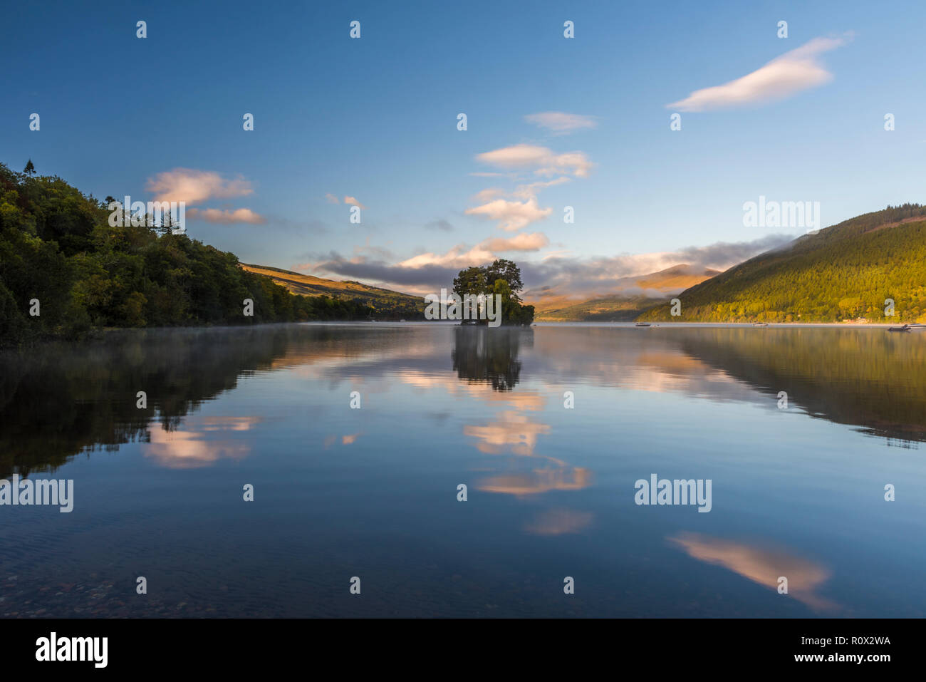 Sunrise over Loch Tay, Perthshire, Scotland, looking towards Ben Lawers ...