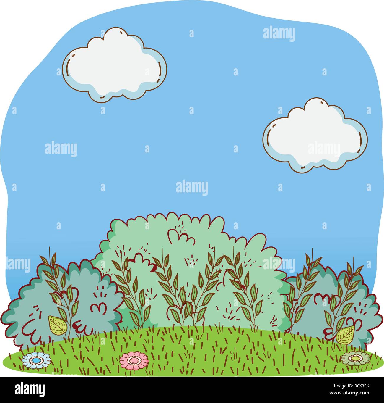 bushes grass cute cartoon outdoors Stock Vector Image & Art - Alamy