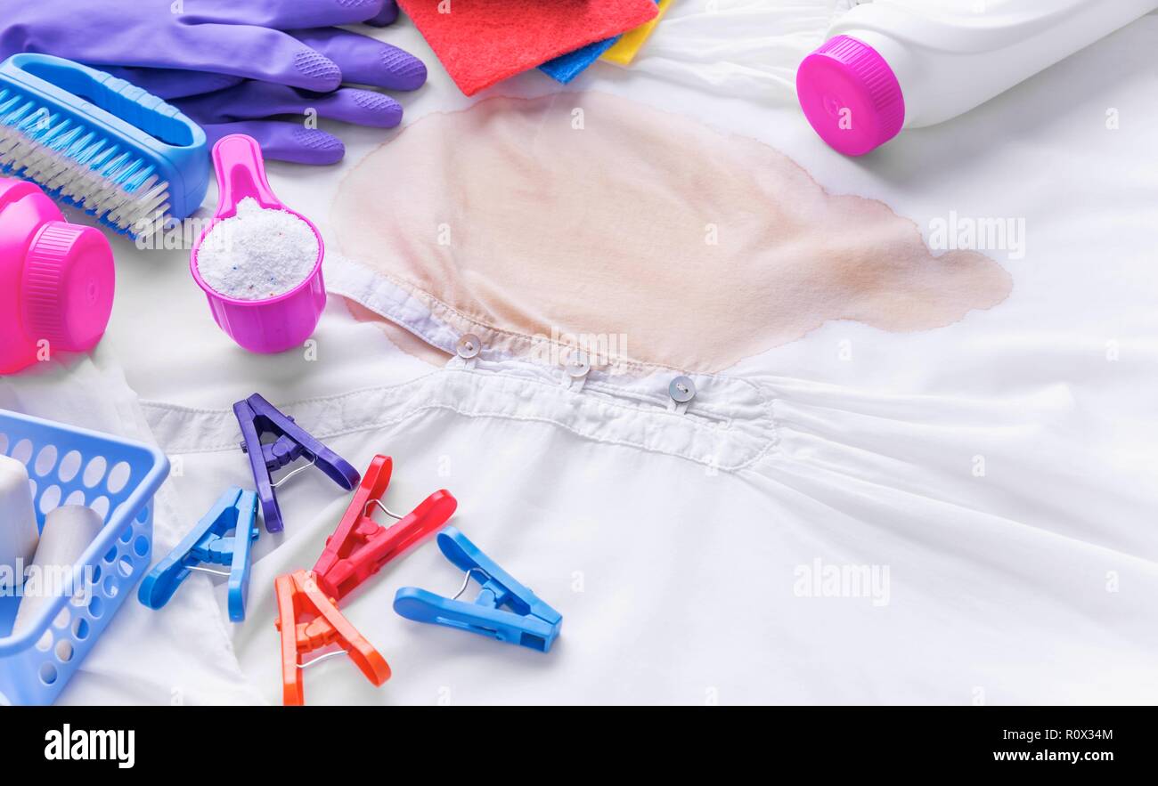 Stains on clothing and laundry detergent and cleaning Stock Photo - Alamy