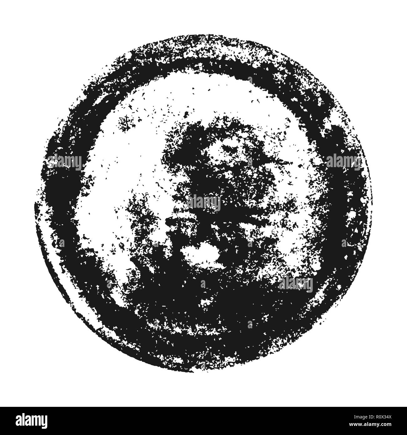 Black grainy texture round shape isolated on white background. Distress ...