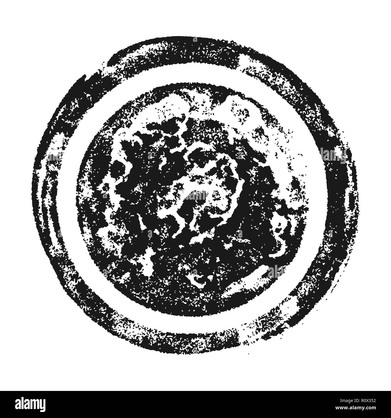 Black grainy texture round shape isolated on white background. Distress ...