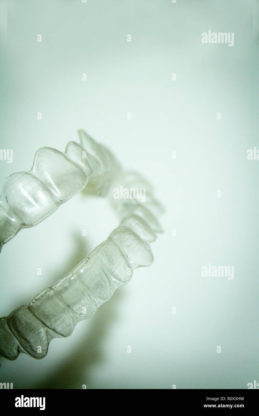 Transparent dental orthodontics to correct dental alignment. No people ...