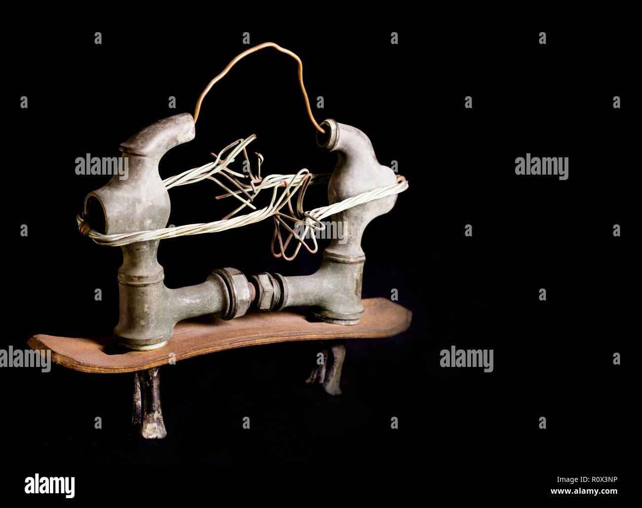 Modern sculpture made with recycled materials. Similar to human ...