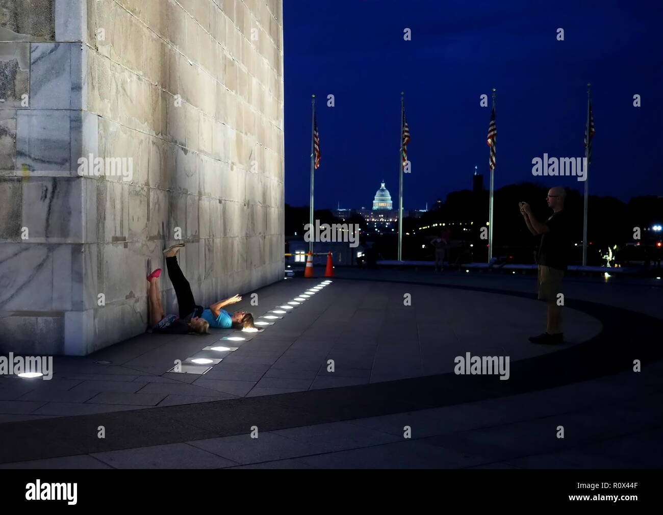 Washington DC, USA. Aug 2017. Father, mother, and daughter taking ...