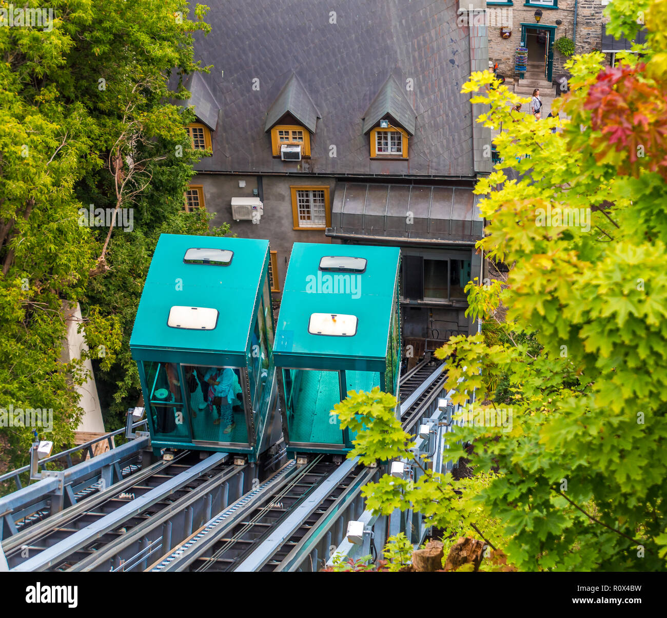 Funicular Cars on the Tracks in Quebec City, Quebec, Canada Stock Photo ...