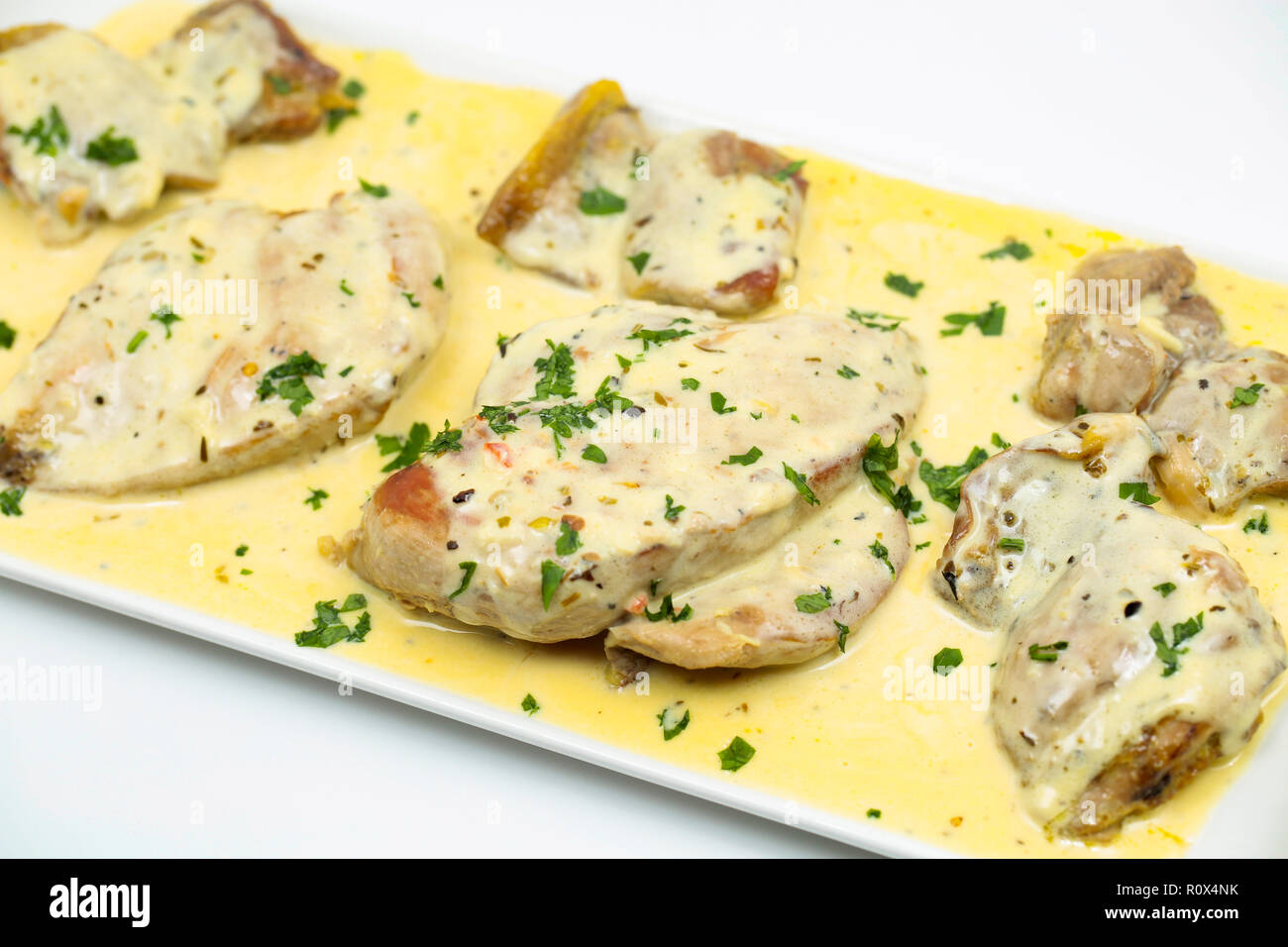 Home-cooked pheasant fillets and thighs that have been fried and then ...