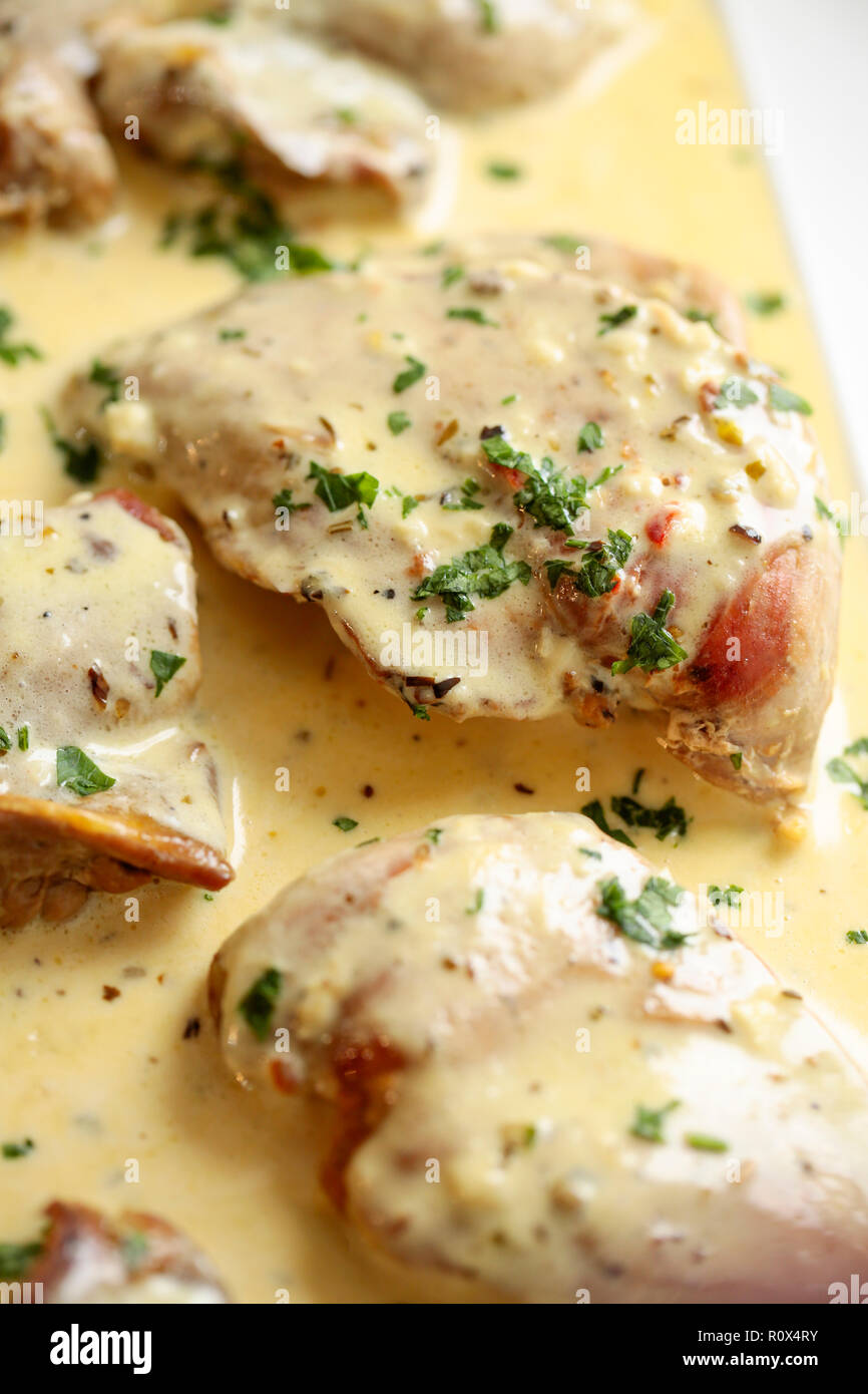 Home-cooked pheasant fillets and thighs that have been fried and then ...