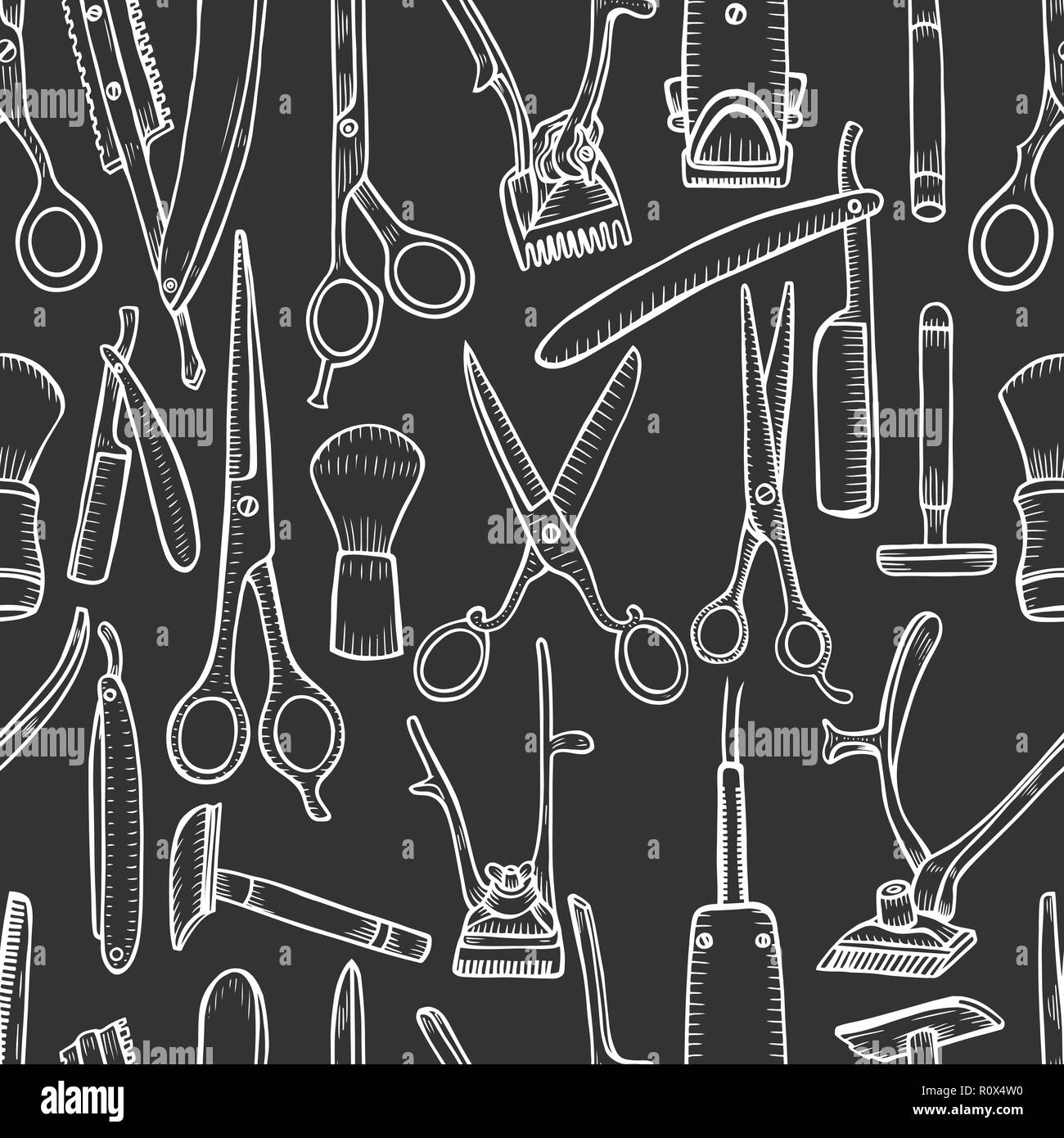 Hand drawn Seamless pattern background Barber shop. Vector ...