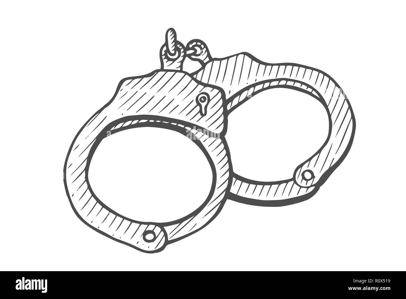 Handcuffs. Hand drawn Engraving vintage vector black. Isolated on white ...