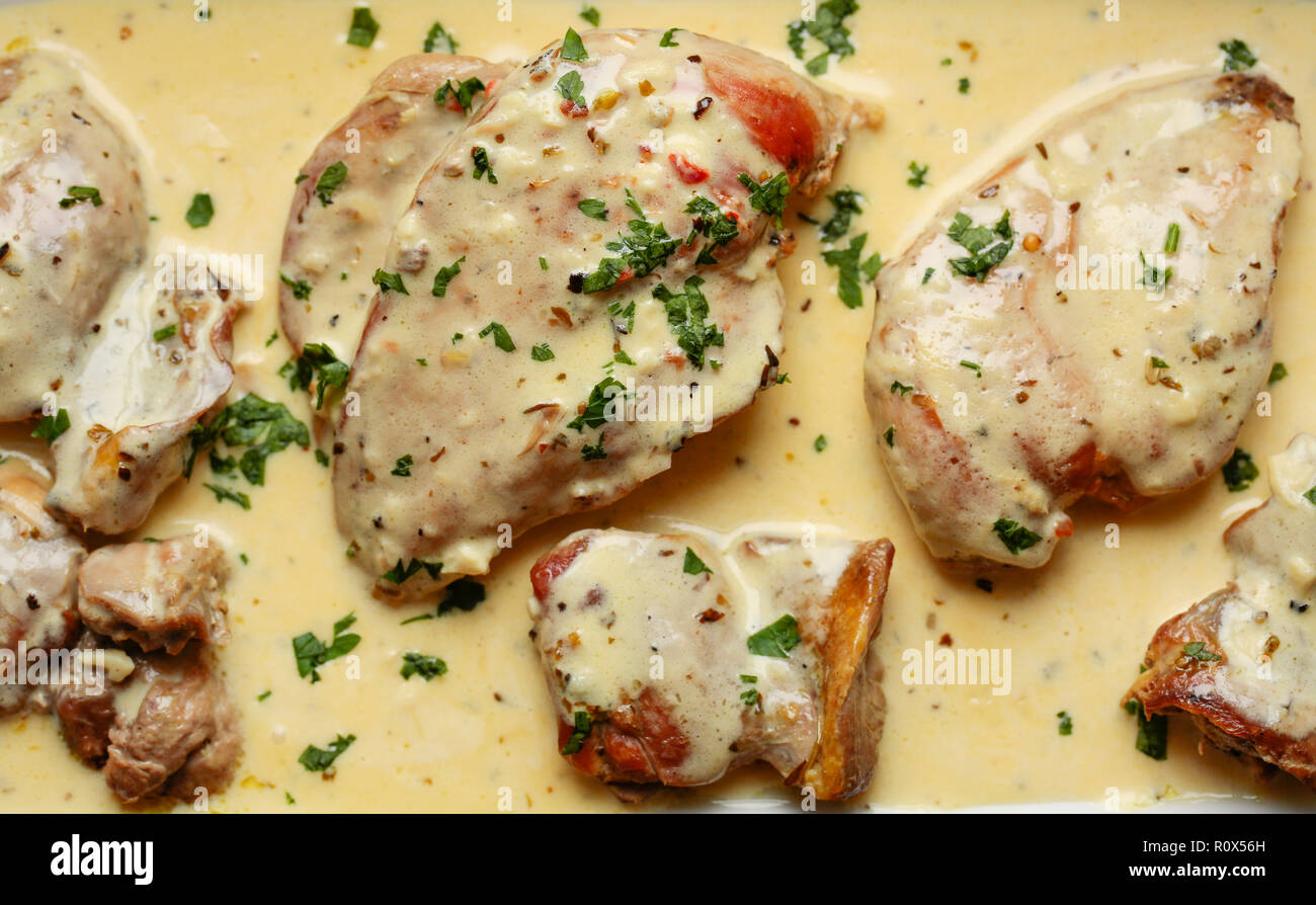 Home-cooked pheasant fillets and thighs that have been fried and then ...