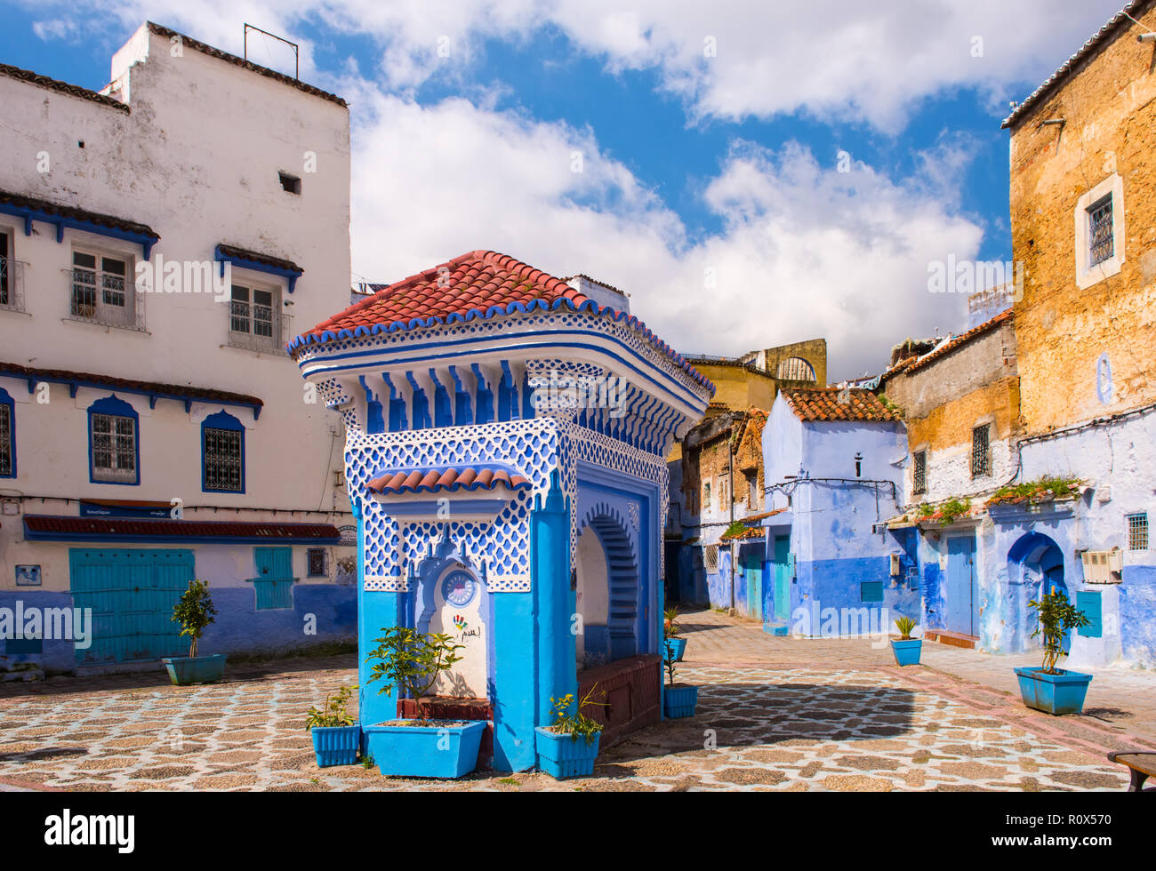 Public fountain of the Plaza El Hauta, square in medina of Chefchaouen ...