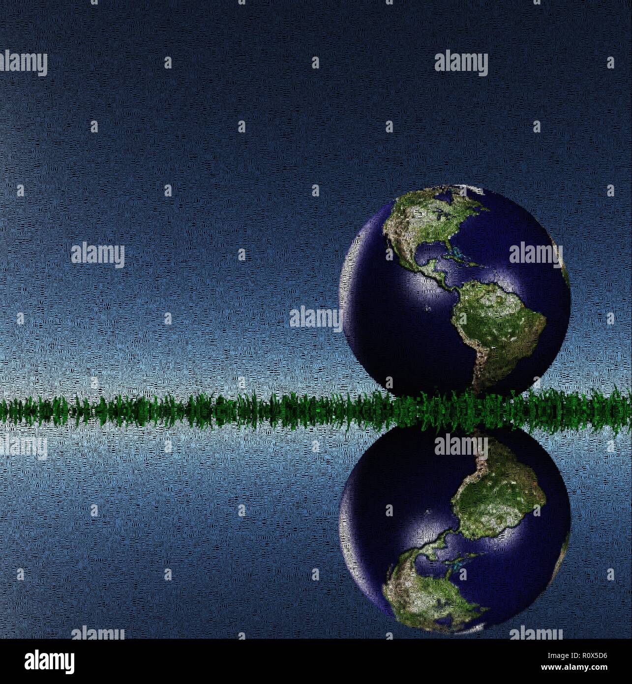 Planet Earth reflects in water surface. Image composed entirely of ...
