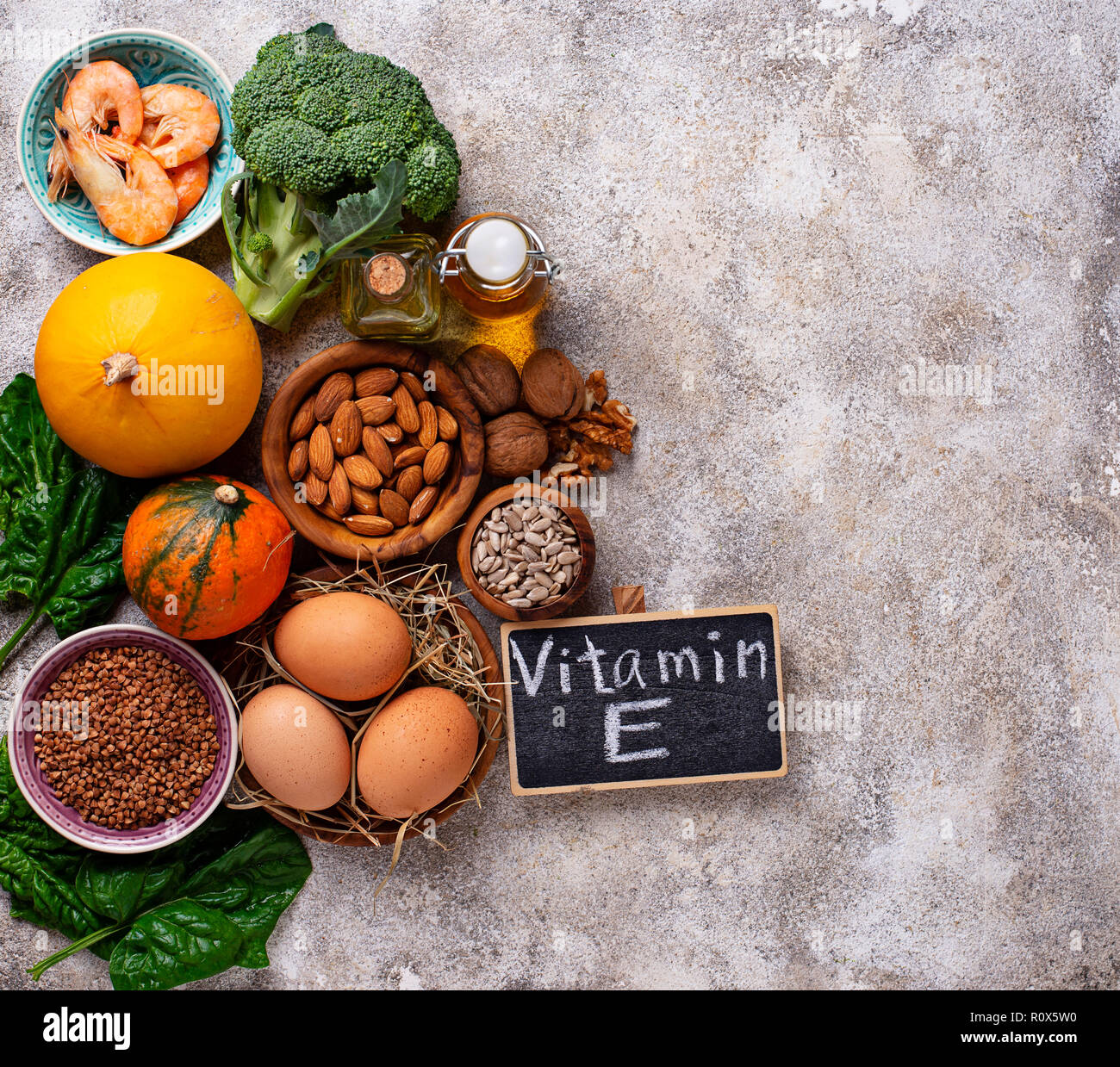Assortment food sources of vitamin E Stock Photo - Alamy