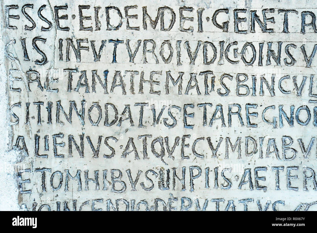 Latin inscription on ancient wall of Church of Santa Maria in Cosmedin ...