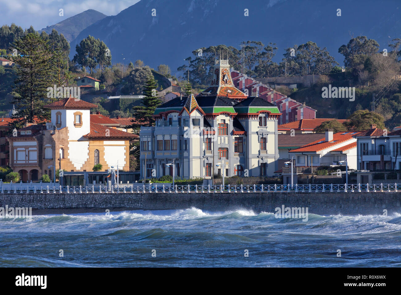 Santa Marina beach of Ribadesella in Spain Stock Photo - Alamy