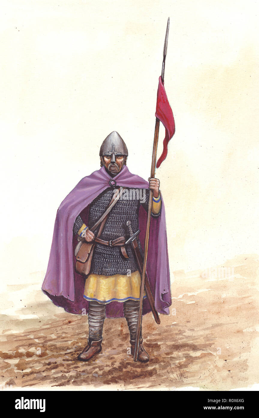 German knight drawing. Norman warrior with spear illustration Stock ...