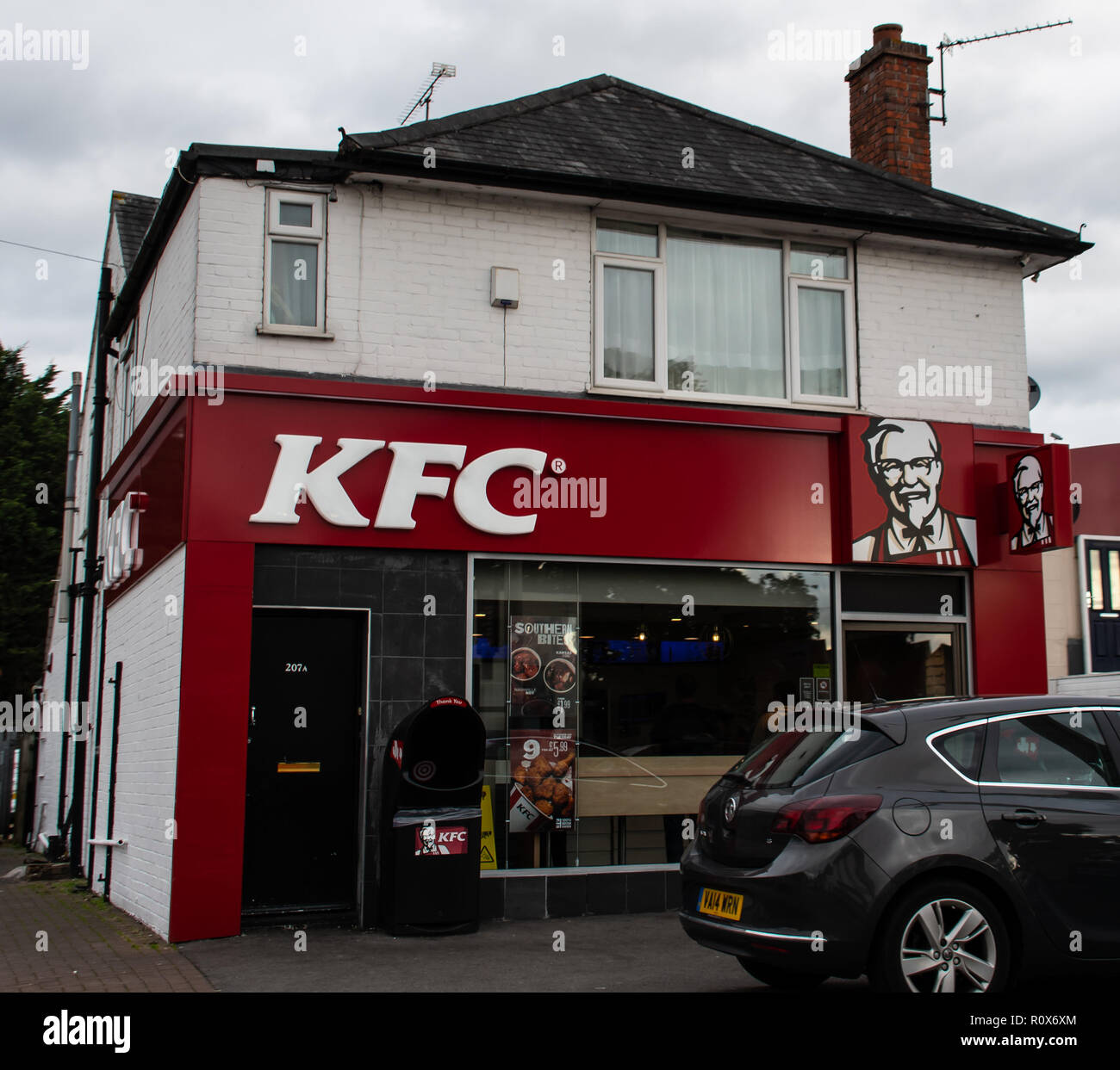 Kfc kentucky fried chicken fast food restaurant front entrance sign hi ...