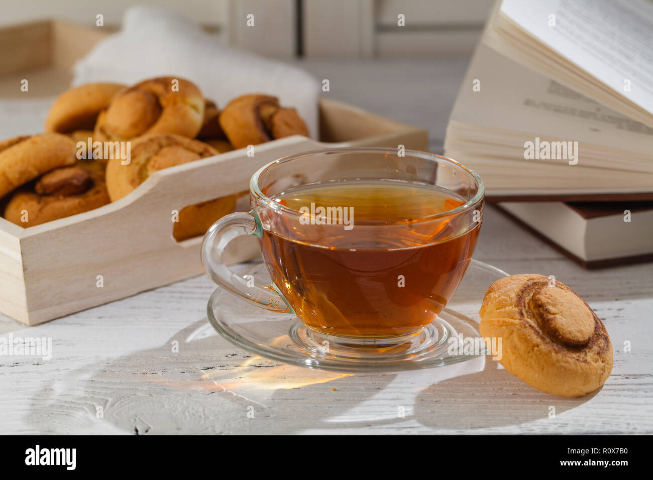 Stack of cookies and cup of tea Stock Photo - Alamy