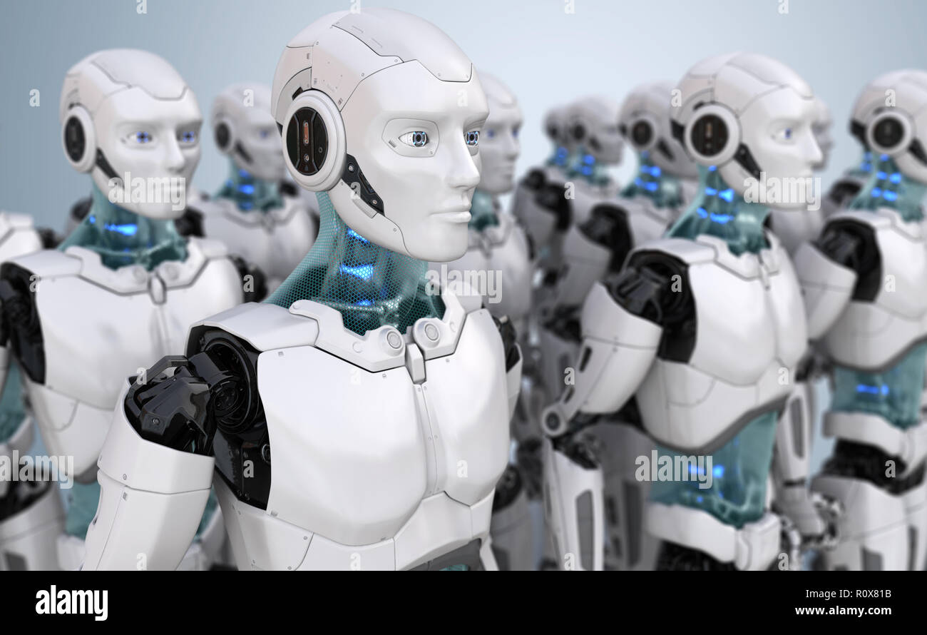 Crowd of robots. 3D illustration Stock Photo - Alamy
