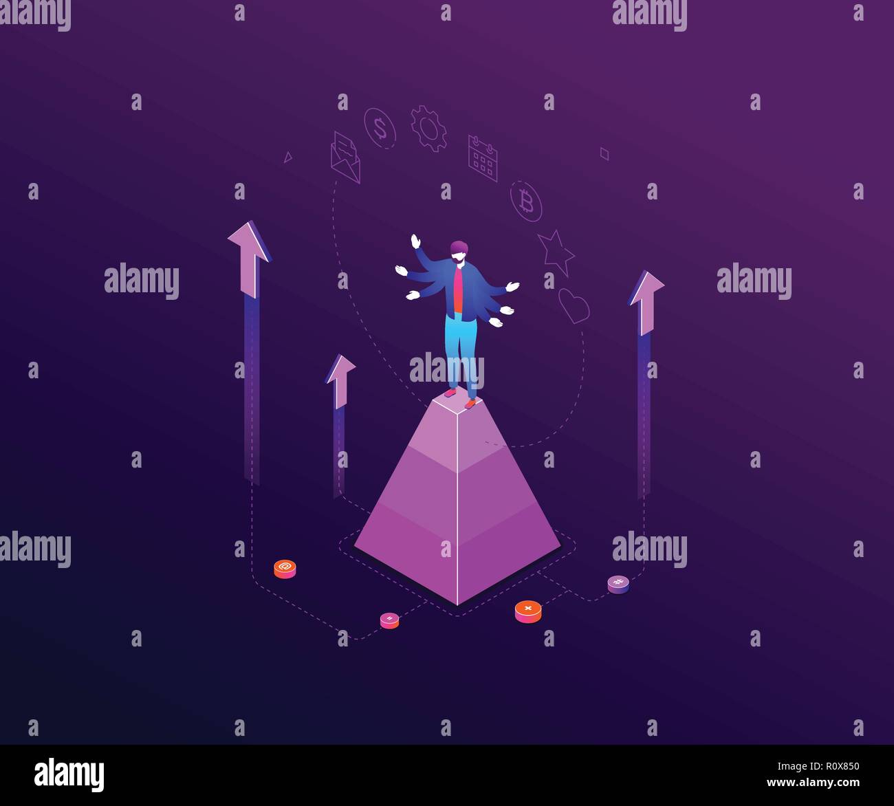 Multitasking concept - modern colorful isometric vector illustration ...