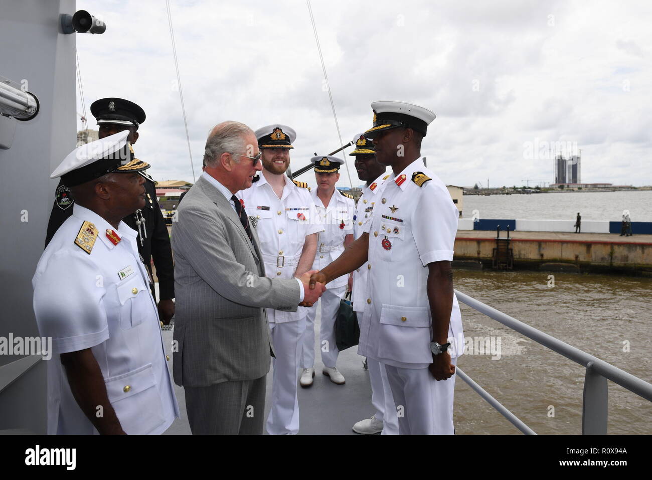 The Prince of Wales onboard the NNS Ekulu, visits the Lagos Naval ...