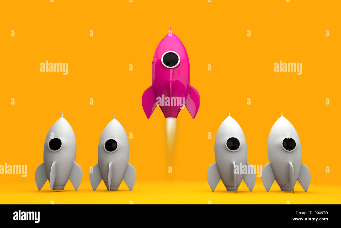 Rocket space ship. Startup business launch concept. 3D Rendering Stock ...