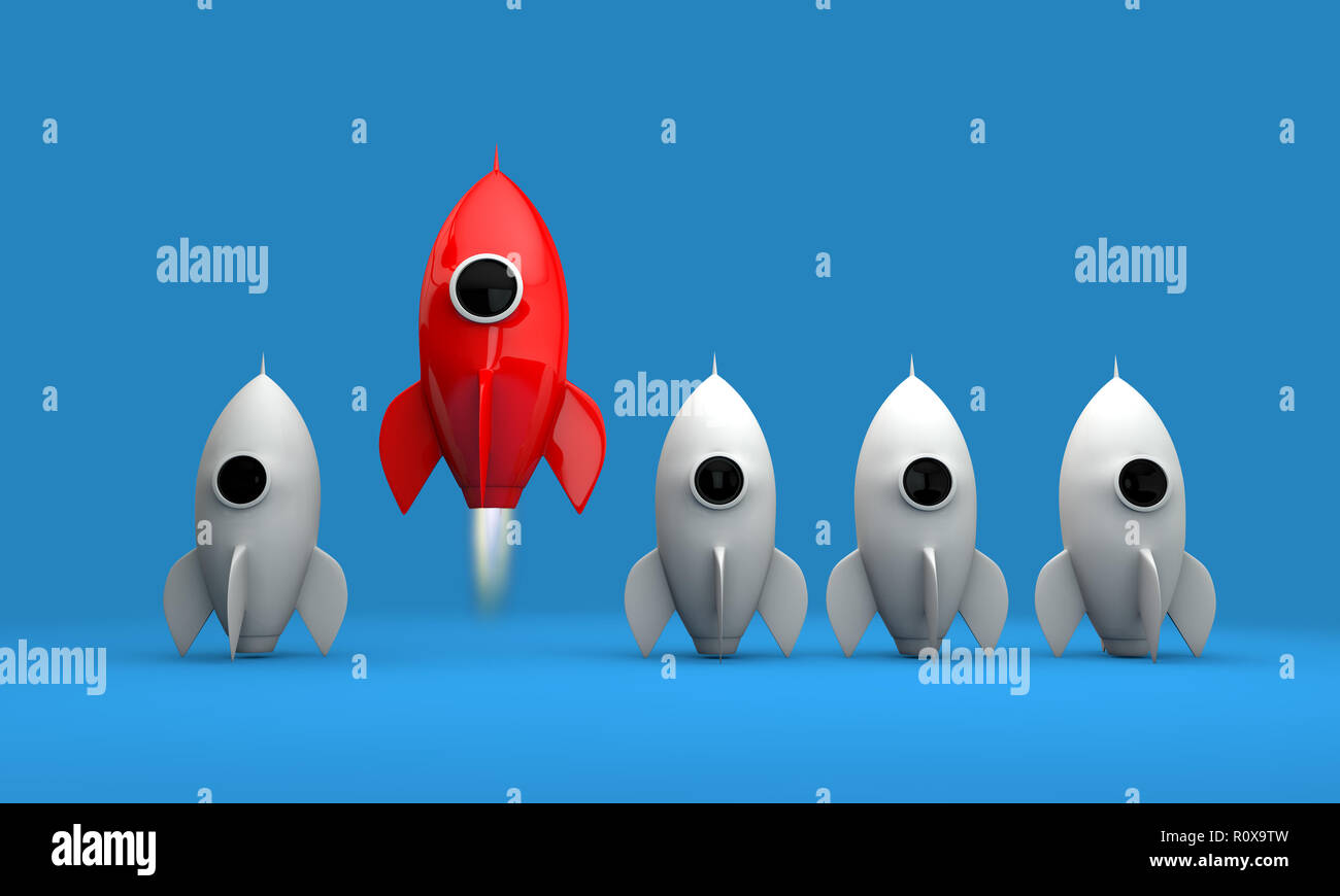 Rocket space ship. Startup business launch concept. 3D Rendering Stock ...