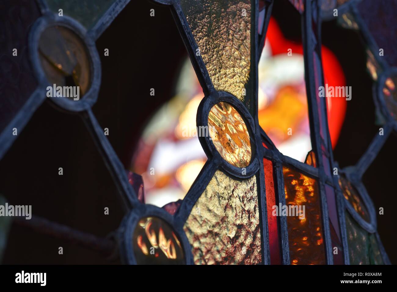 Stained glass/leaded light: damaged leadlight of a French mausoleum ...