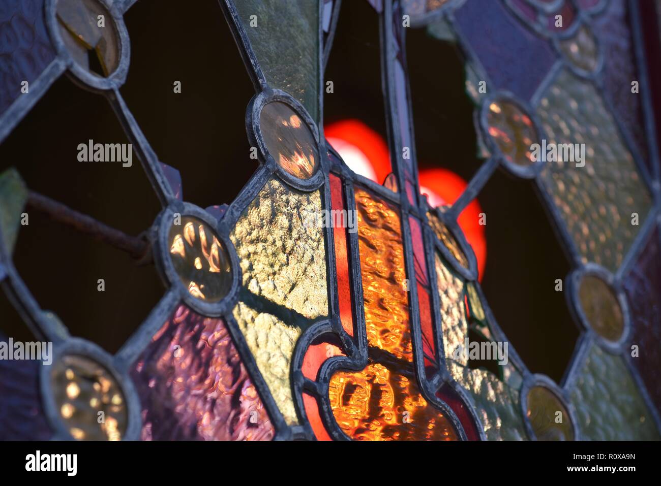 Stained glass/leaded light: damaged leadlight of a French mausoleum ...