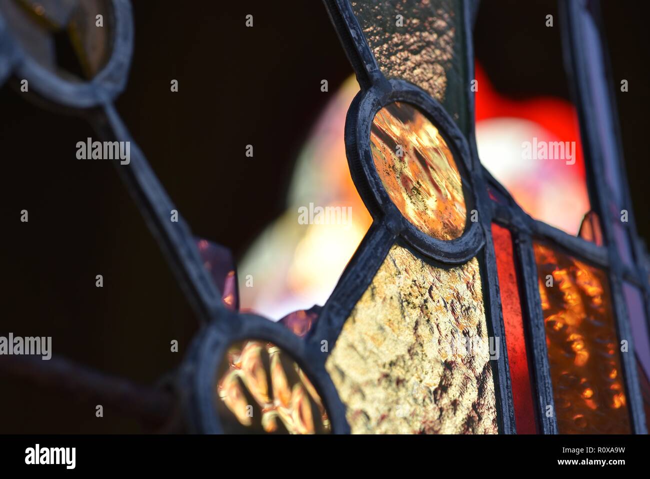 Stained glass/leaded light: damaged leadlight of a French mausoleum ...