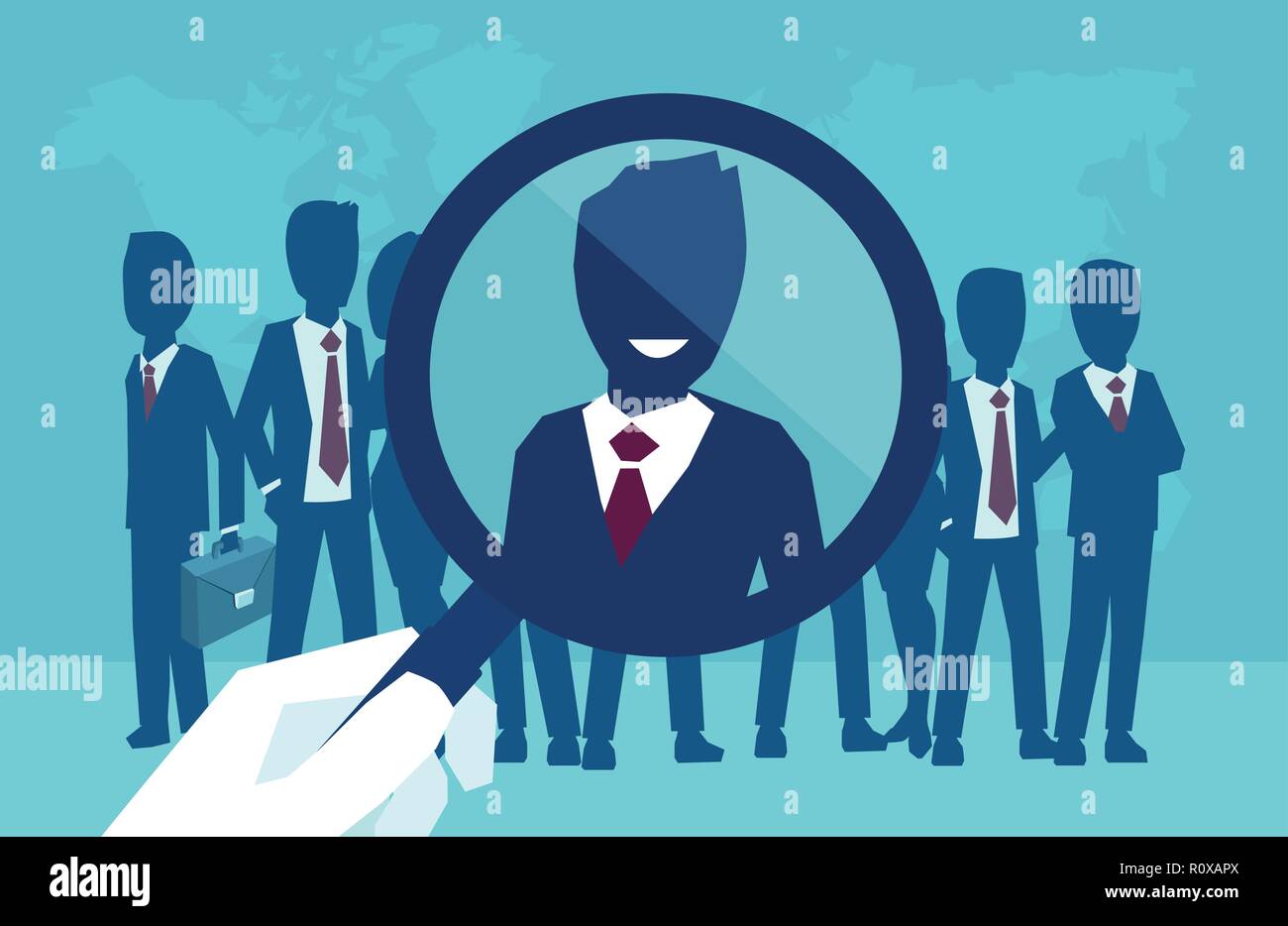 Vector concept of a corporate recruitment process, hand zooming with ...