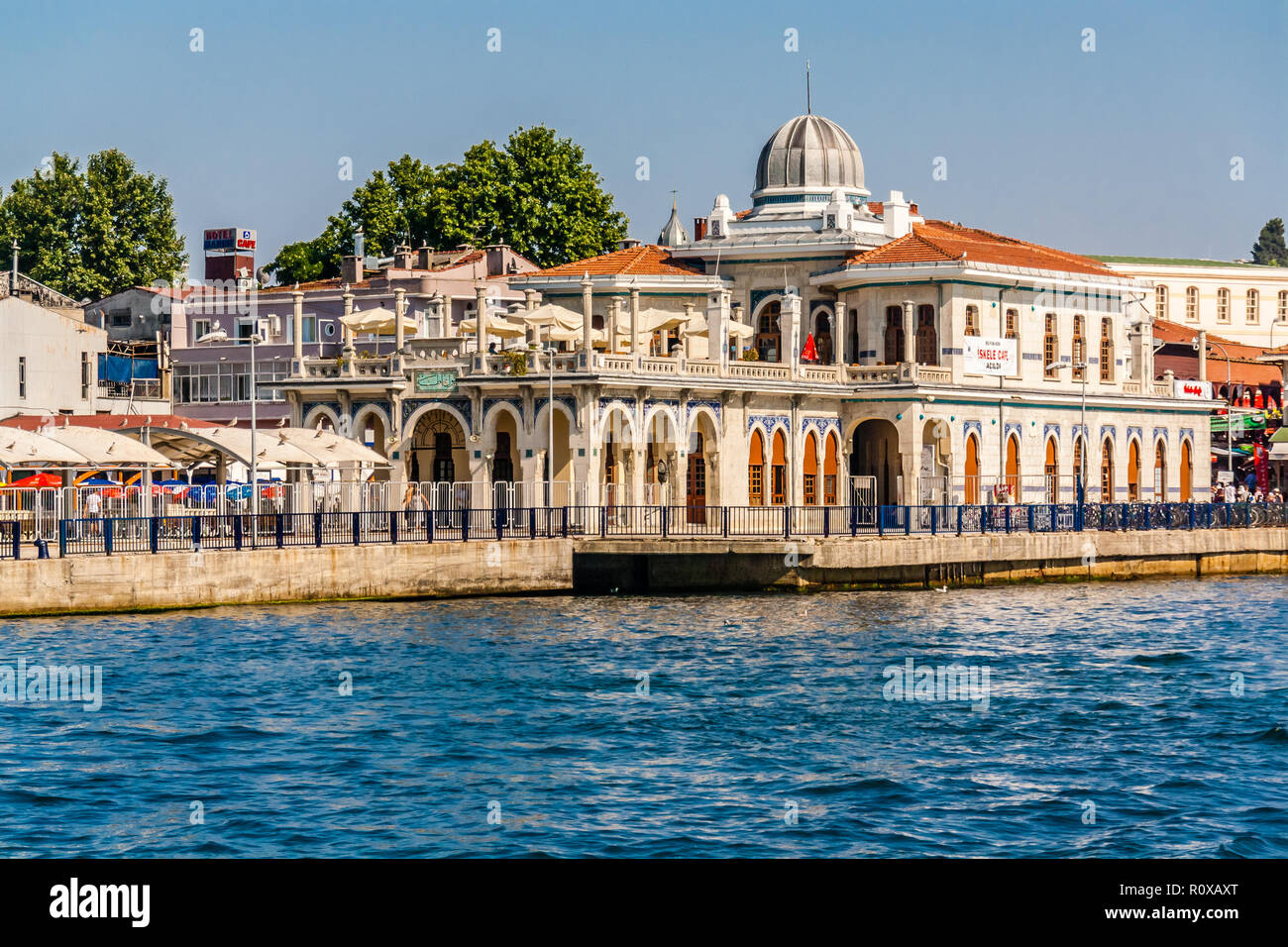 Ferry port on Buyukada, one of the Princes Islands, decorated with ...