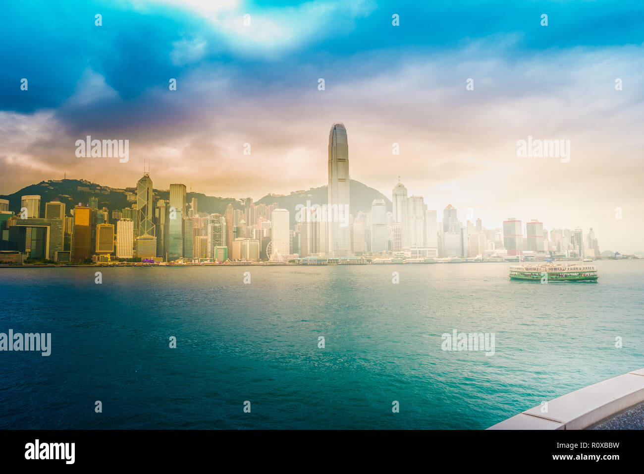 Skyline and Victoria Harbor, Hong Kong. View from Kowloon Stock Photo ...