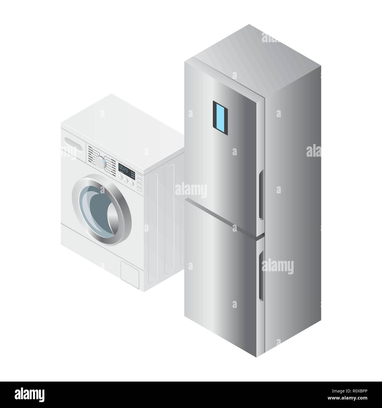 Realistic detailed isometric 3d fridge, refrigerator and washing ...