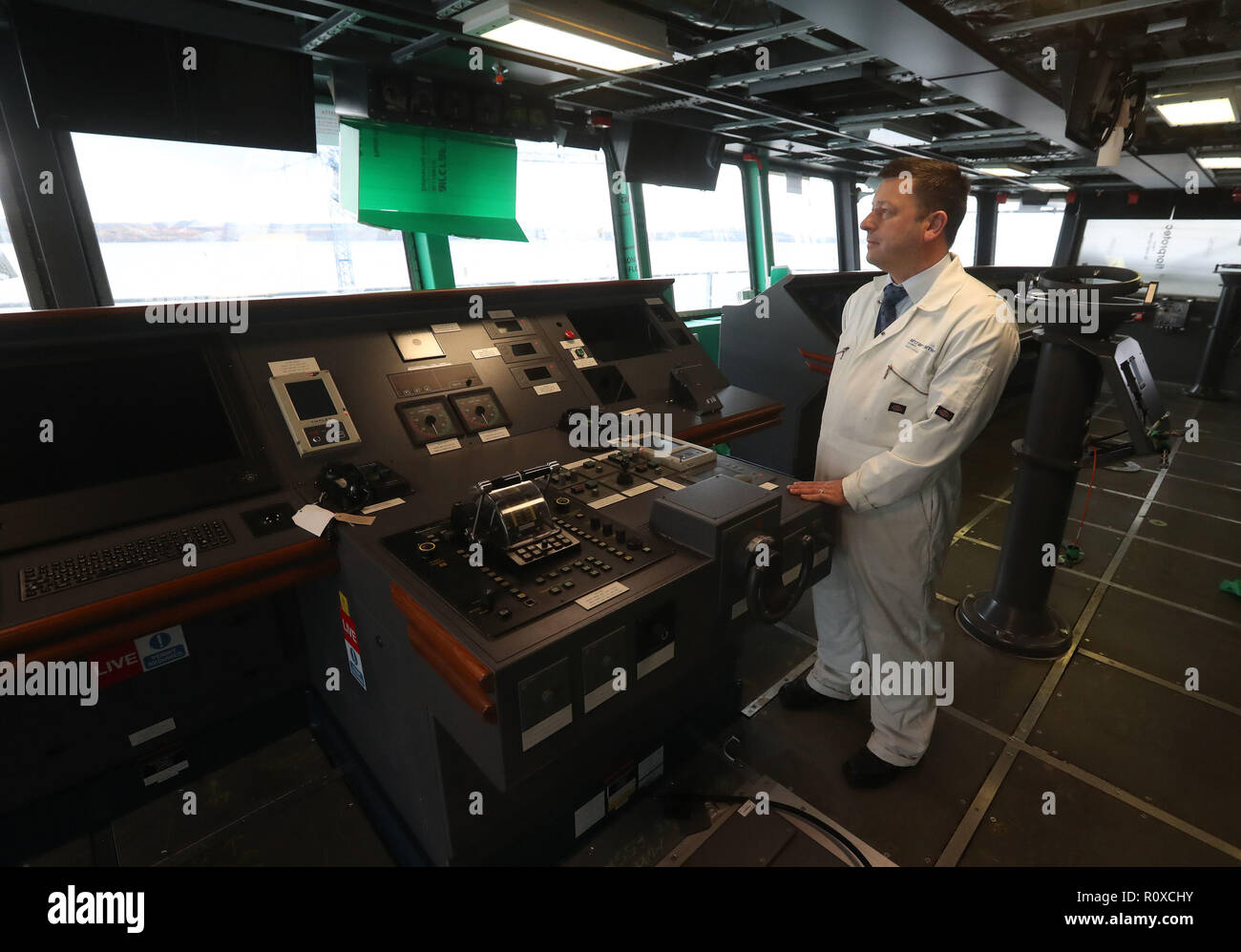 Neil Simpson from Aircraft Carrier Alliance on the Bridge during a tour ...