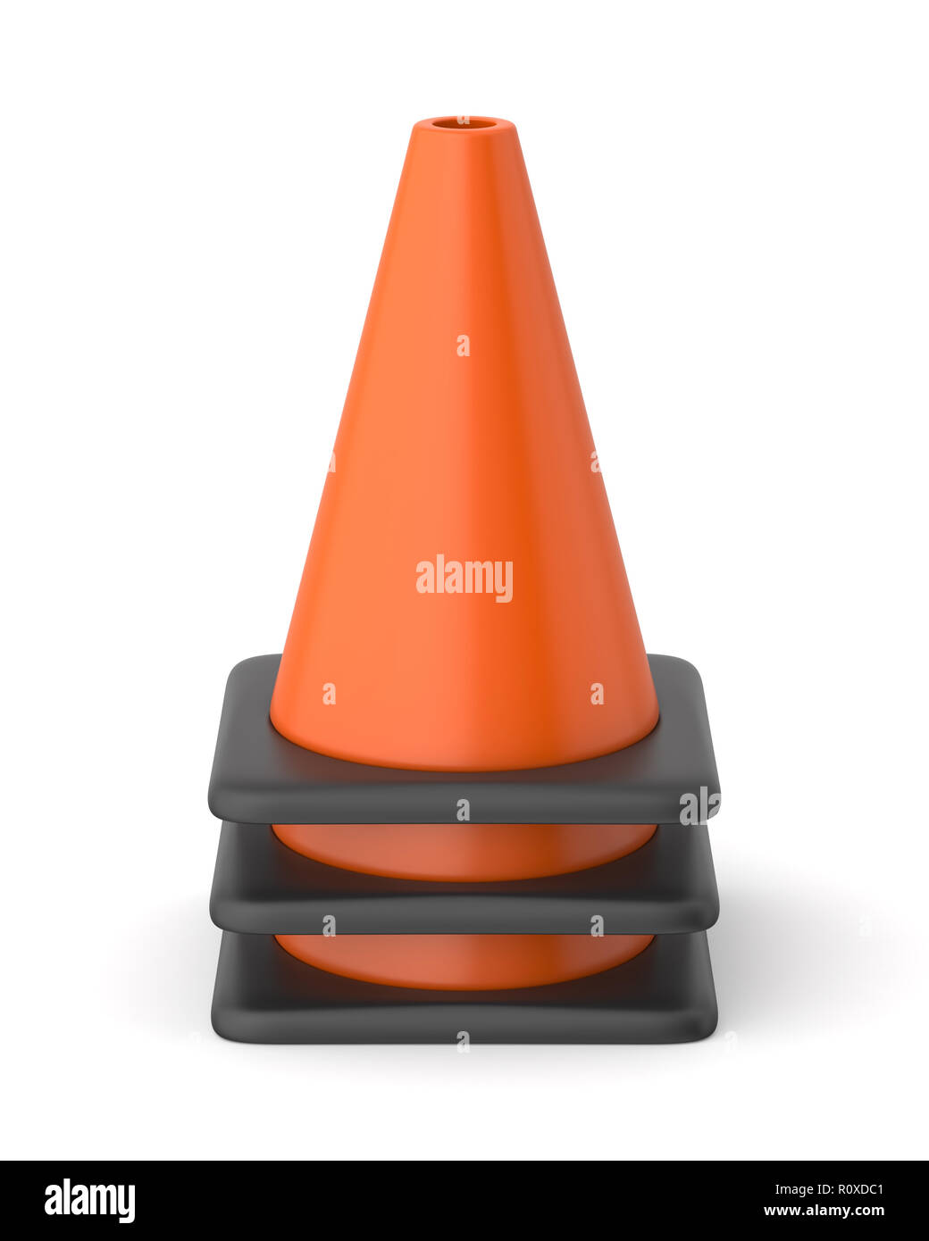 3d rendered stack of orange and black traffic cones on a white ...