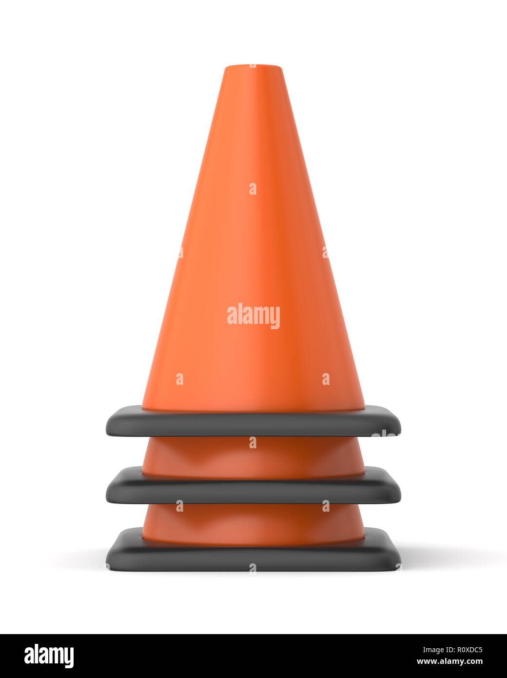 3d rendered stack of orange and black traffic cones on a white ...