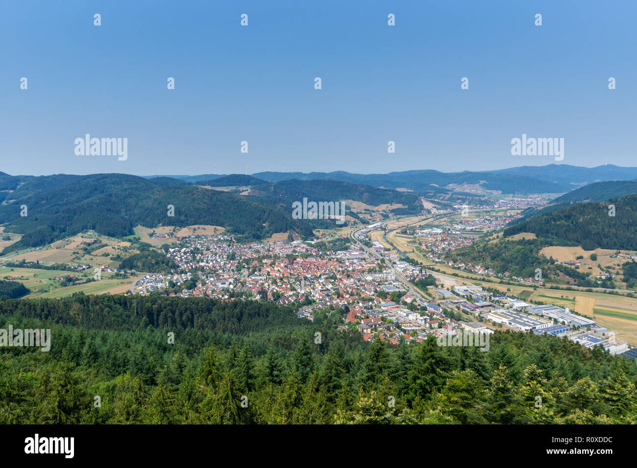 Germany, Above black forest village Haslach im Kinzigtal in kinzig ...