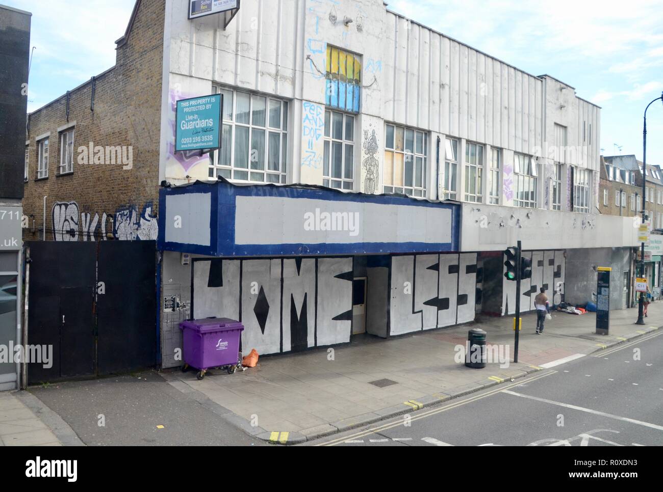 anti homelessness graffiti written large on closed shop on kentish town ...