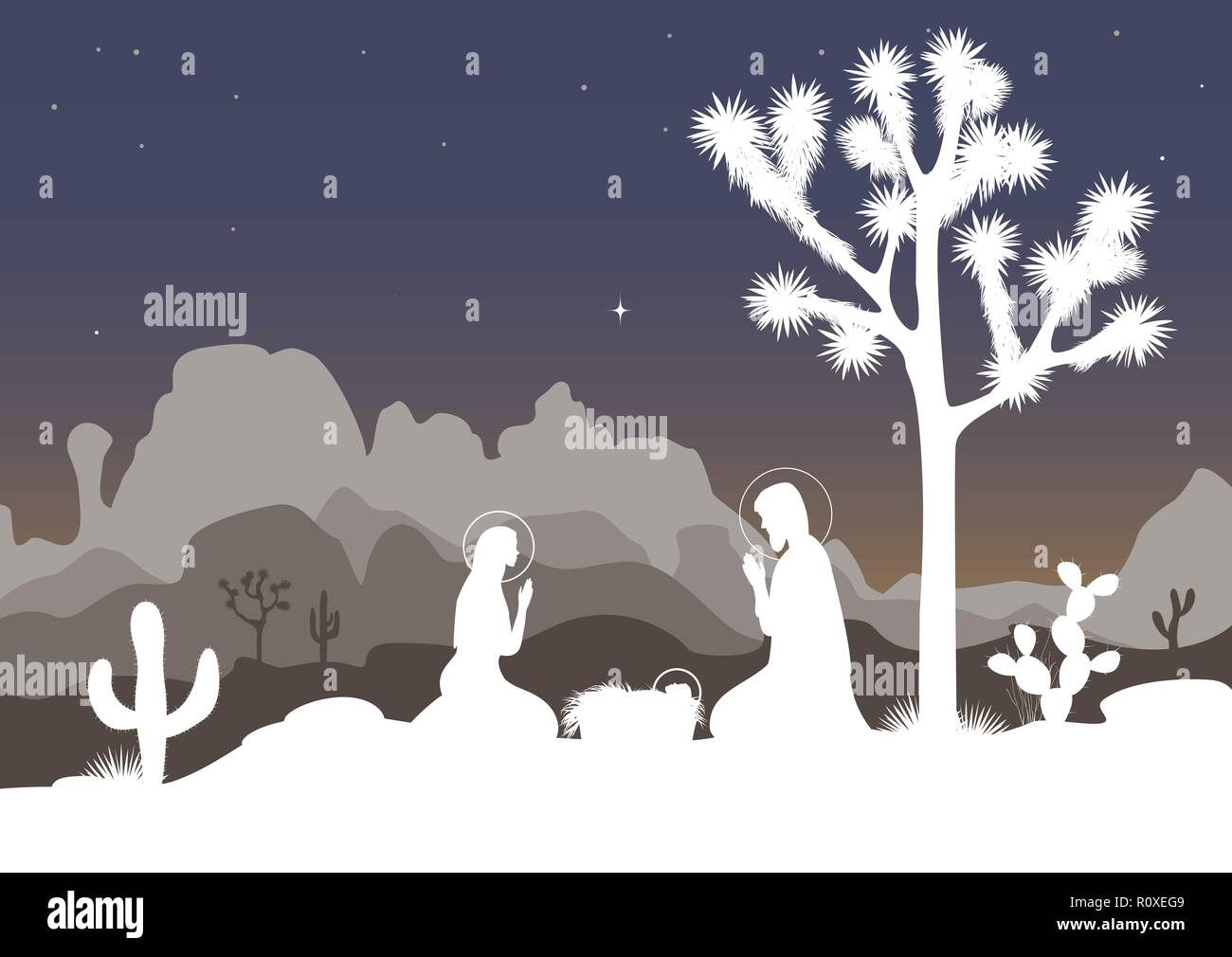 Saint family and the Joshua tree, cactus, and mountains background ...