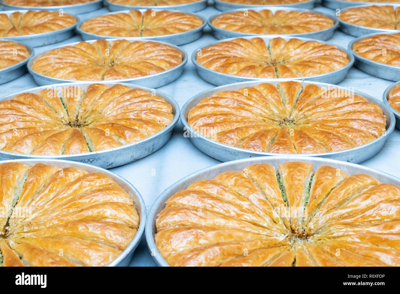 Delicious Turkish sweet, baklava with green pistachio nuts Stock Photo ...