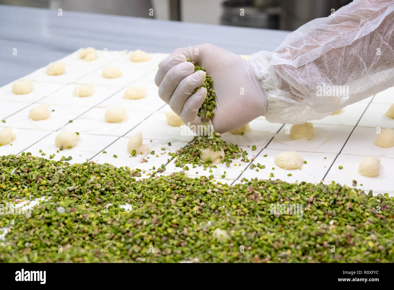 Delicious Turkish sweet, baklava with green pistachio nuts Stock Photo ...