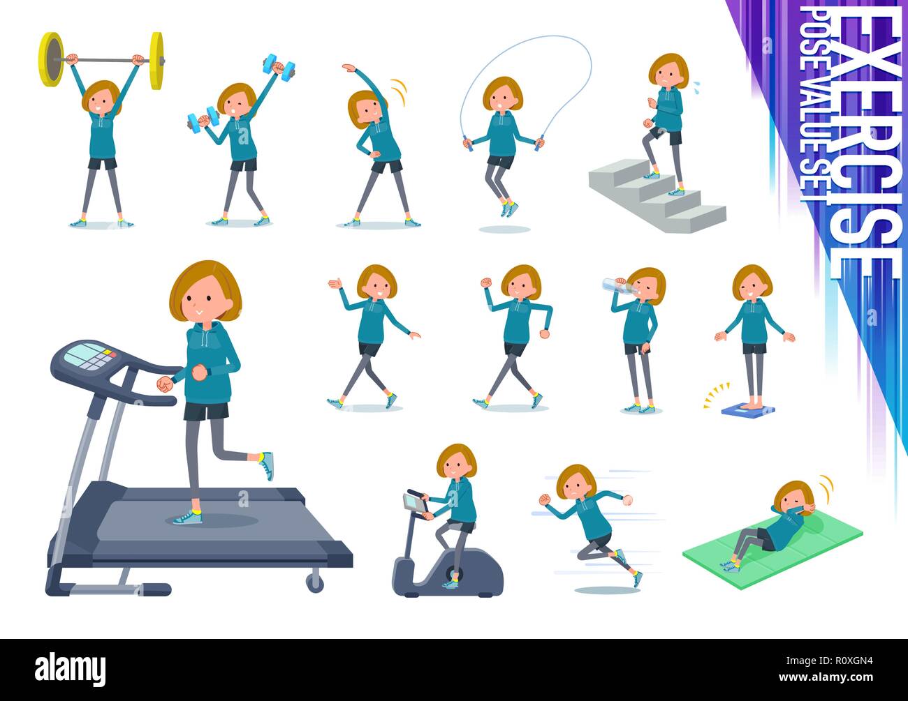 A set of women in sportswear on exercise and sports.There are various ...