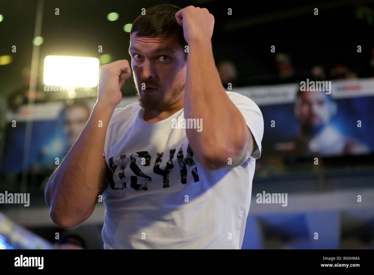 Oleksandr Usyk during the workout at the National Football Museum ...