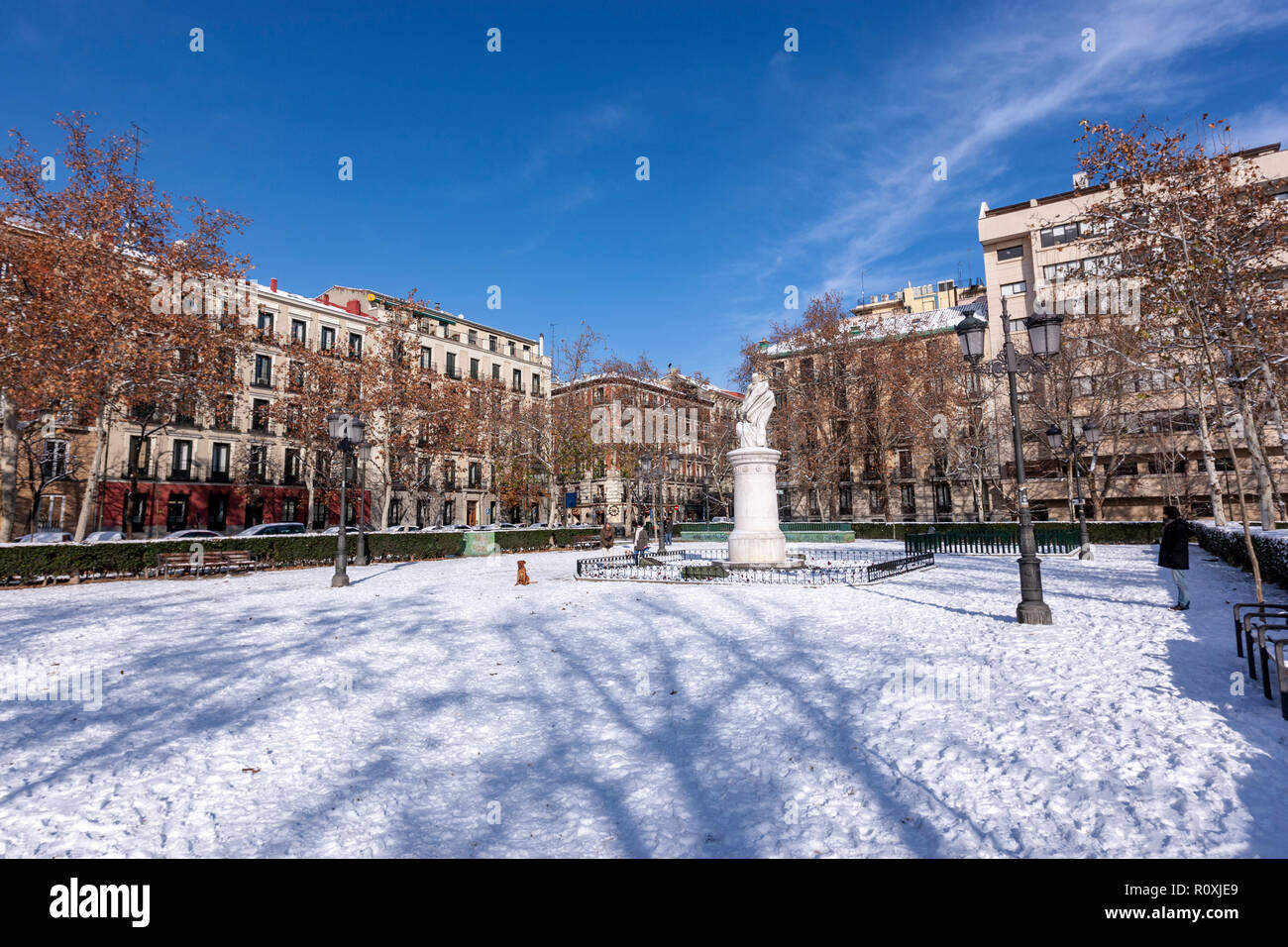 Plaza de la Villa de París with snow, Madrid, Spain Stock Photo - Alamy